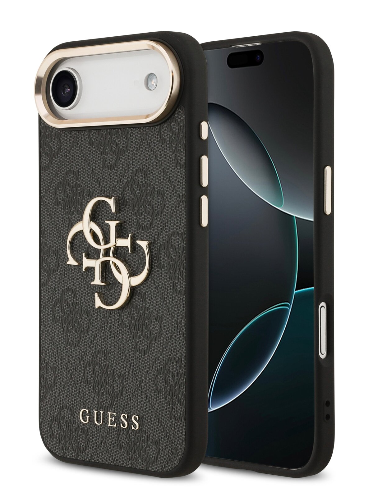 Guess чехол для iPhone Air, PU кожа 4G Big metal logo Gold camera, черный