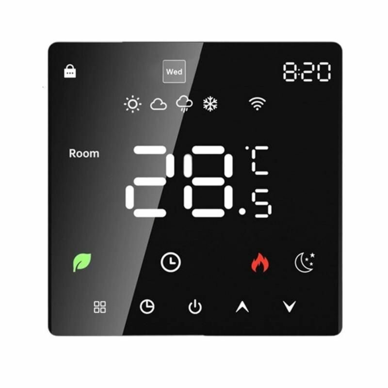 Интеллектуальный WiFi терморегулятор 16A для систем теплого пола с цифровым дисплеем и несколькими режимами, Черный - Нет Wi-Fi
