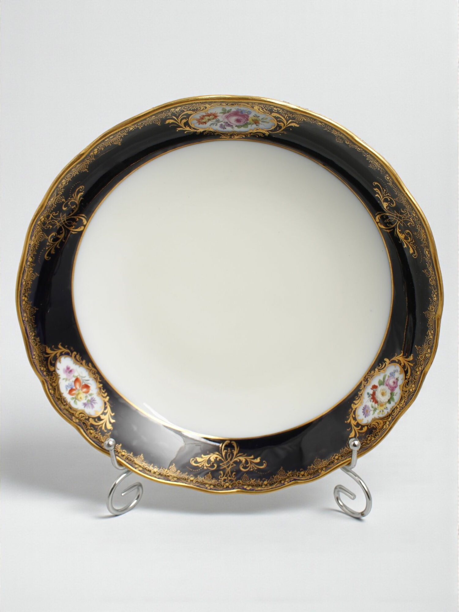 Антикварный салатник Мейсен (Meissen) D 25 см, фарфор, живопись, кобальт, Германия, 1950-е г.