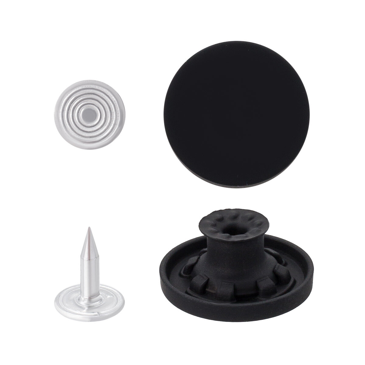 Пуговицы джинсовые гладкие металлические 18 мм, цвет черная резина, 15 штук