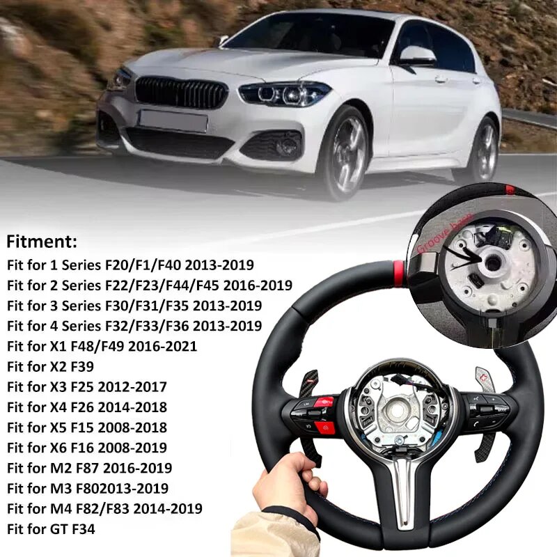 Для BMW F30 F31 F34 F10 F11 F07 F20 F21 F22 F23 F32 F06 F12 F01 F02 1 3 5 7 серии кожаное рулевое колесо гоночное колесо 2-M logo