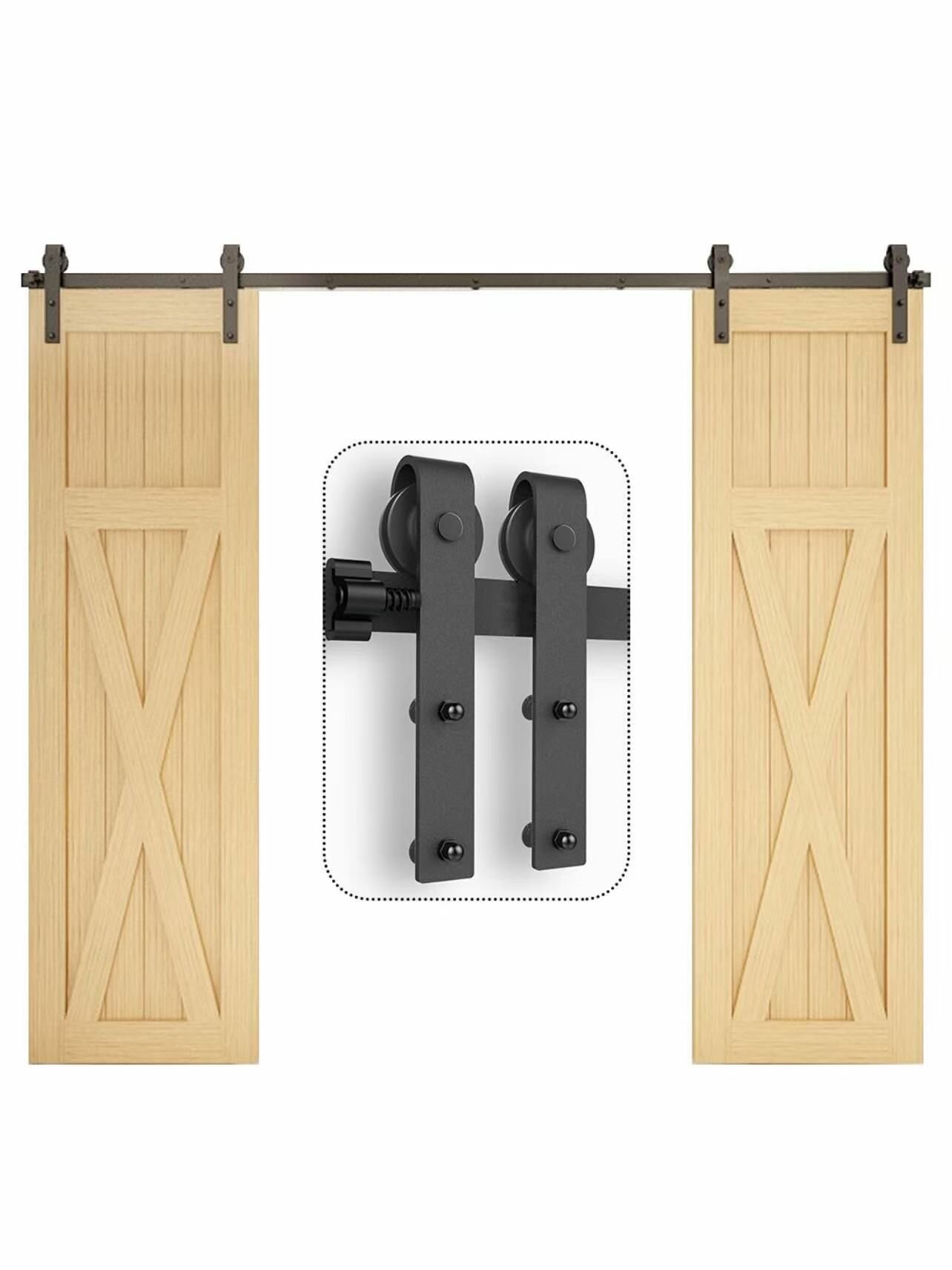 457cm Комплект фурнитуры для амбарных дверей с двойной дверью black track в современном стиле