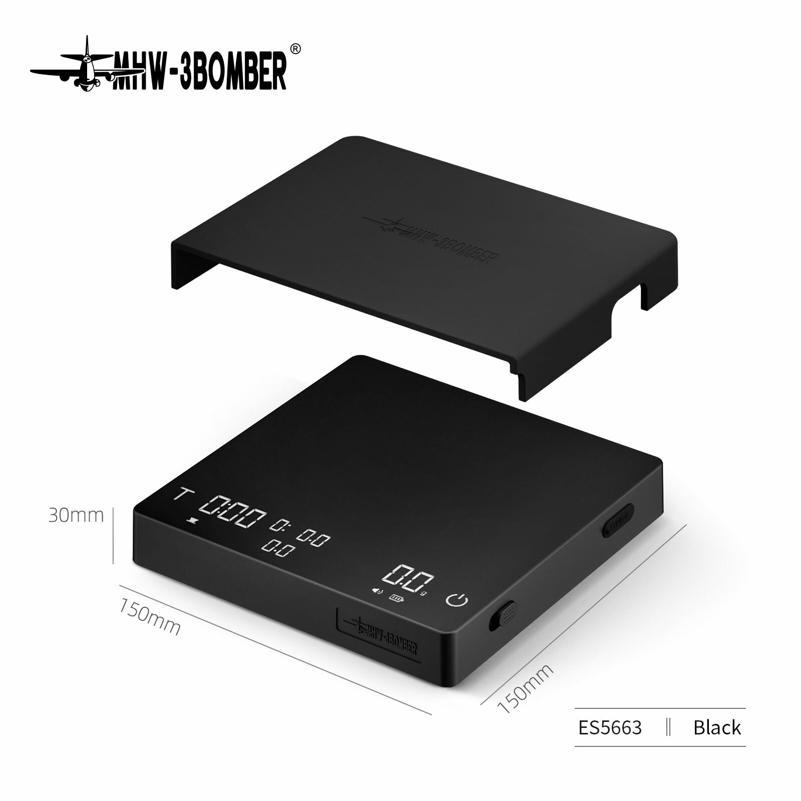 Весы кофейные кухонные электронные с таймером MHW-3BOMBER Cube 3.0 Pro Max Coffee Scale, чёрные