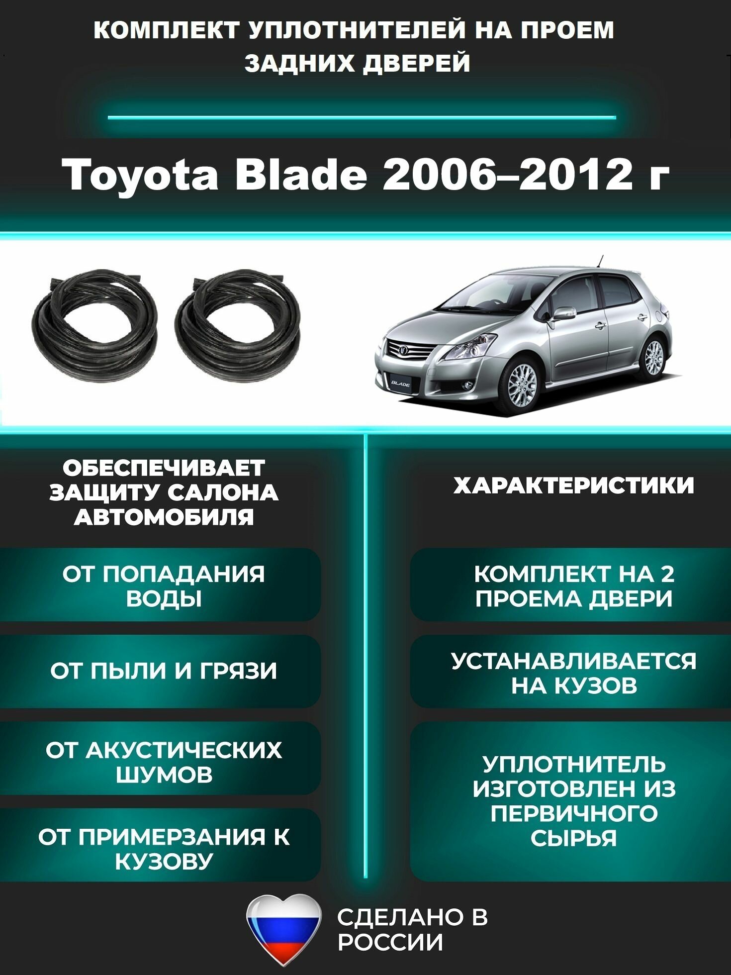 Комплект уплотнителей проема задних дверей для Toyota Blade 2006-2012 г, Тойота Блейд - 2 штуки