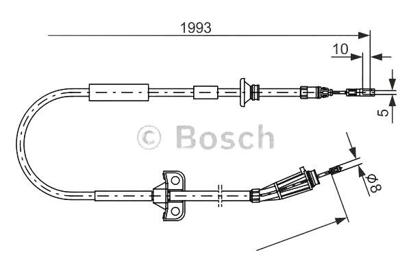 Трос ручного тормоза BOSCH 1987477819 левый, Volvo S80 2.0-3.0, TDI 06.98-07.06, V70 II 2.4, 2.5, D5 09.01-08.07, XC70 Cross Country 2.4, 2.5, D5 03.00-08.07