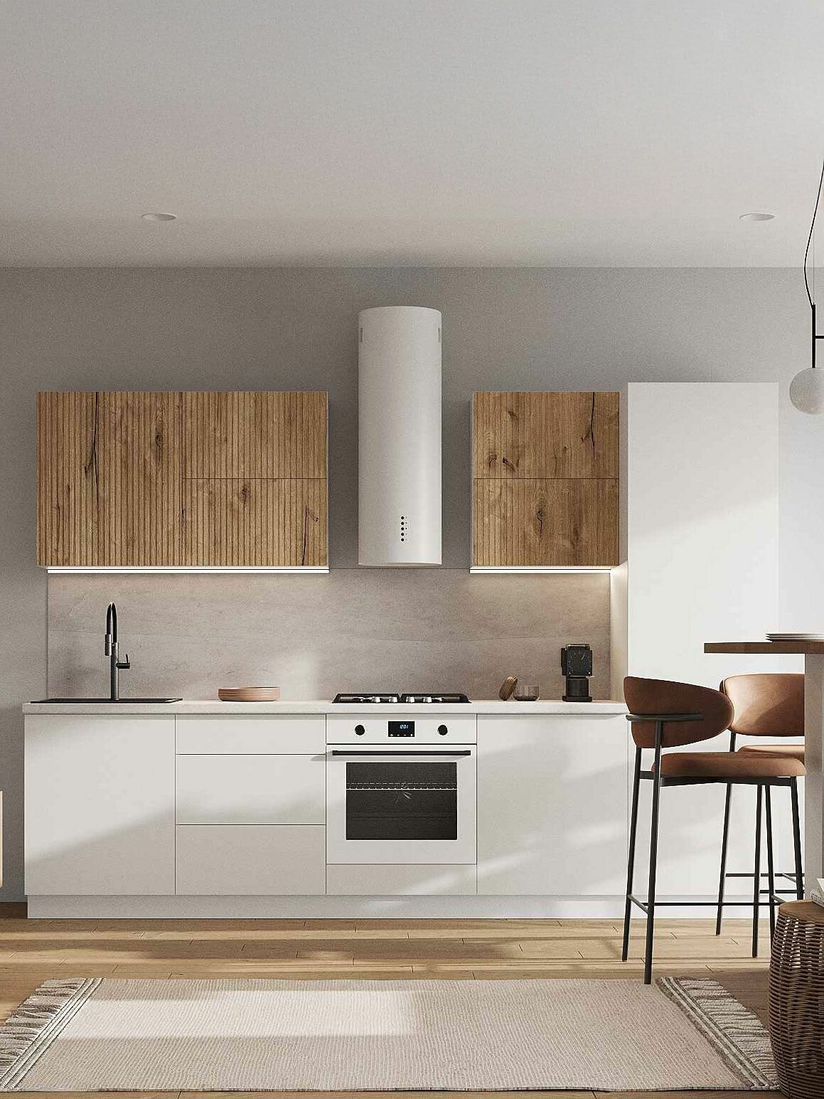 Кухонный гарнитур Комби 3.0 м, мебель для дома и кухни, Белый / Дуб Торонто / Бланж