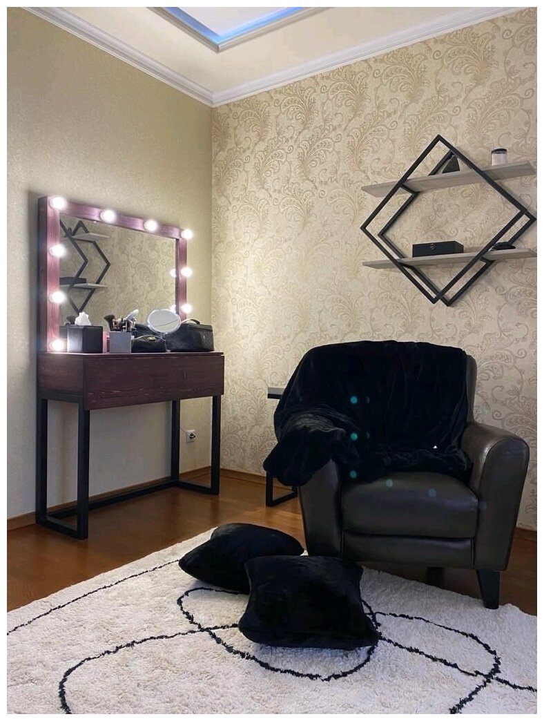 Гримёрный стол "EasyLOFT" в стиле лофт, зеркало с подсветкой в комплекте, массив хвойных пород, 120х40х180 см.