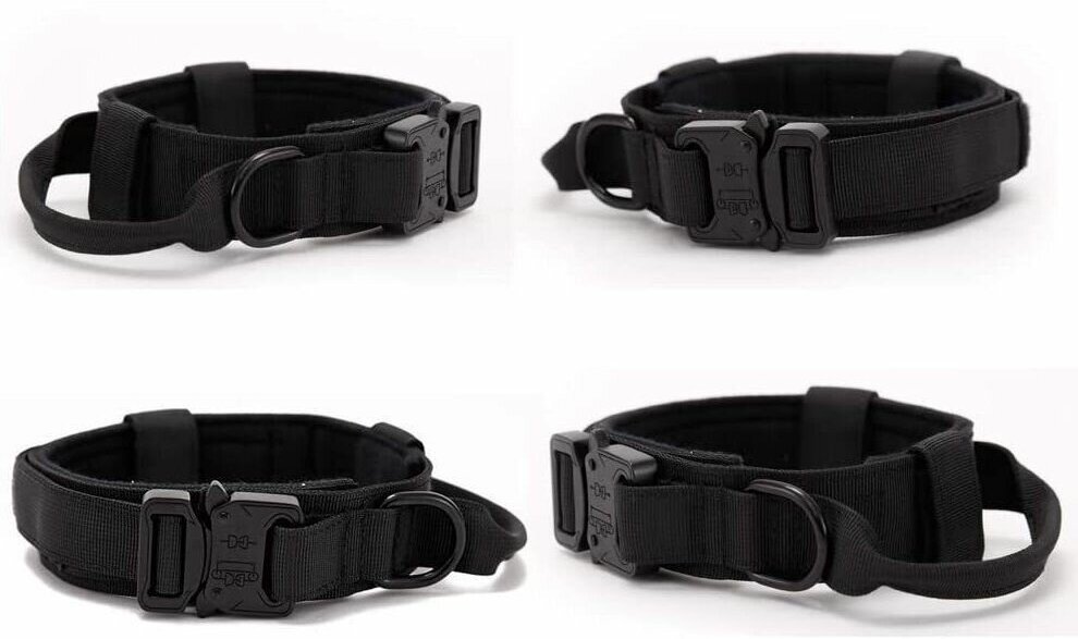 Ошейник для собак средних и крупных пород, с ручкой, усиленный, тактический. Черный, размер M