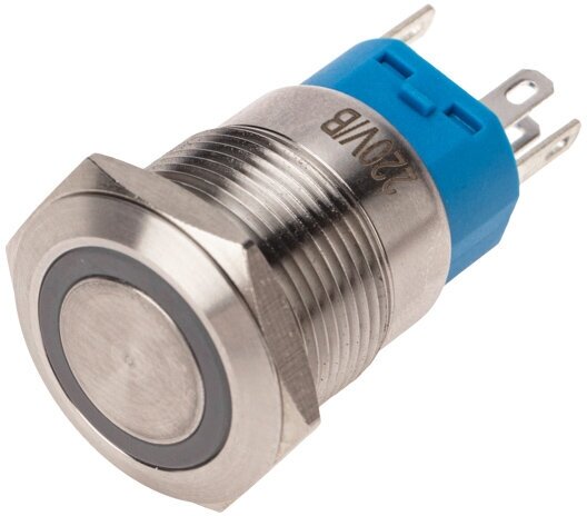Набор Кнопка антивандальная Rexant OFF-ON/ON-OFF d19, IP67, 250В (5с) синяя подсветка, с фиксацией, {36-3441} (2 шт)