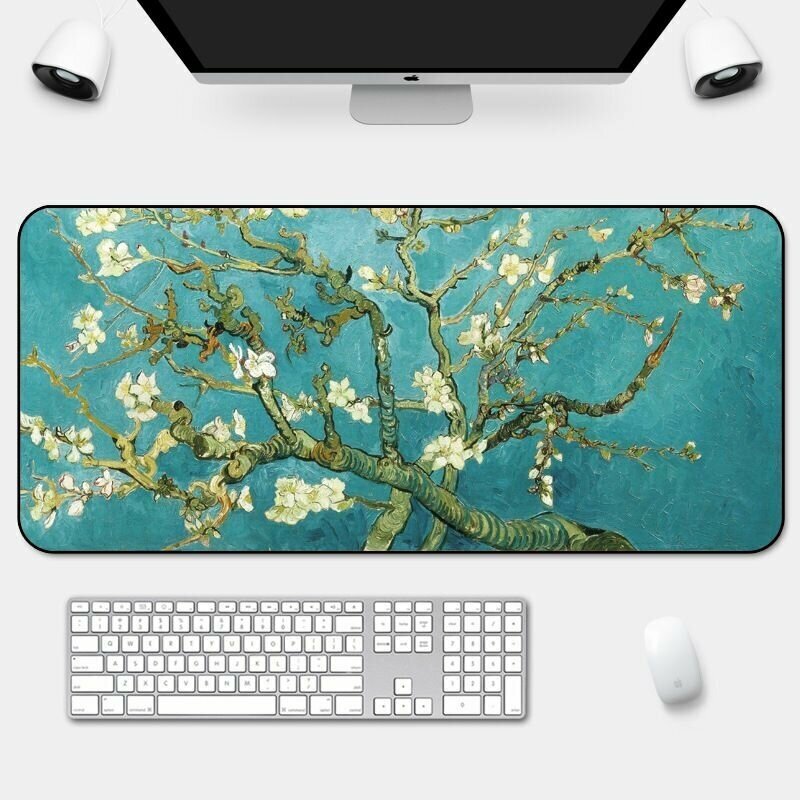 Коврик для мышки на рабочий стол с принтами картин Ван Гога (Цветок абрикоса), 900х400х3мм