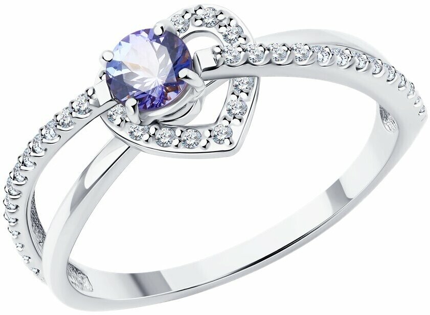 Кольцо, белое золото, 585 проба, бриллиант, танзанит