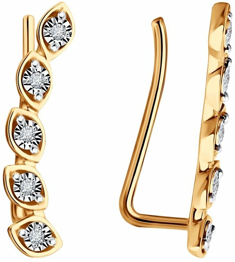 Серьги каффы, комбинированное золото, 585 проба, бриллиант