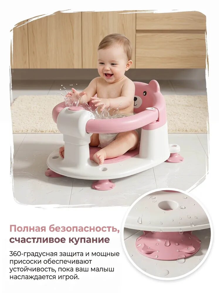 Стульчик для купания детский, сиденье / стул малышу для ванной пластиковый на присосках Доступно 4 цвета