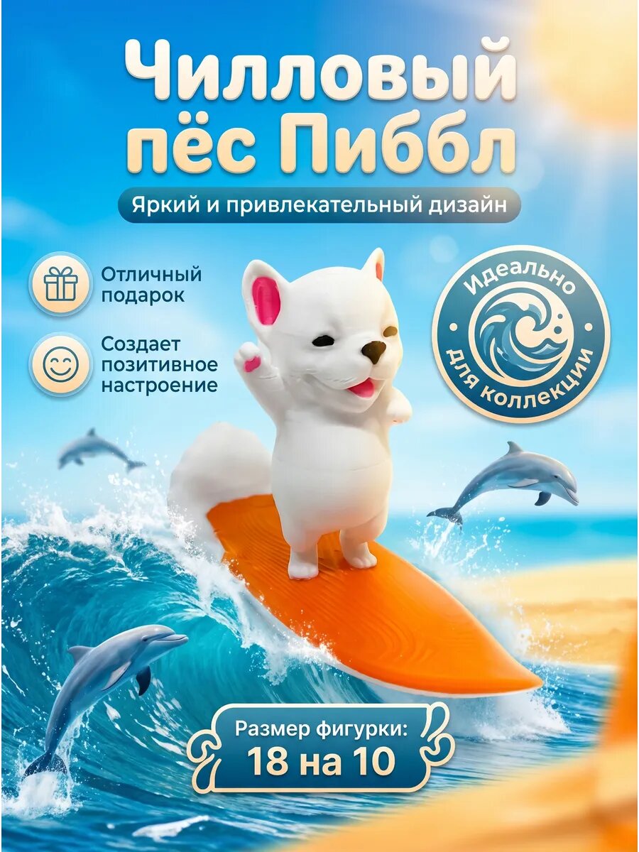 Чилловый Пёс Пиббл собачка серфер статуэтка