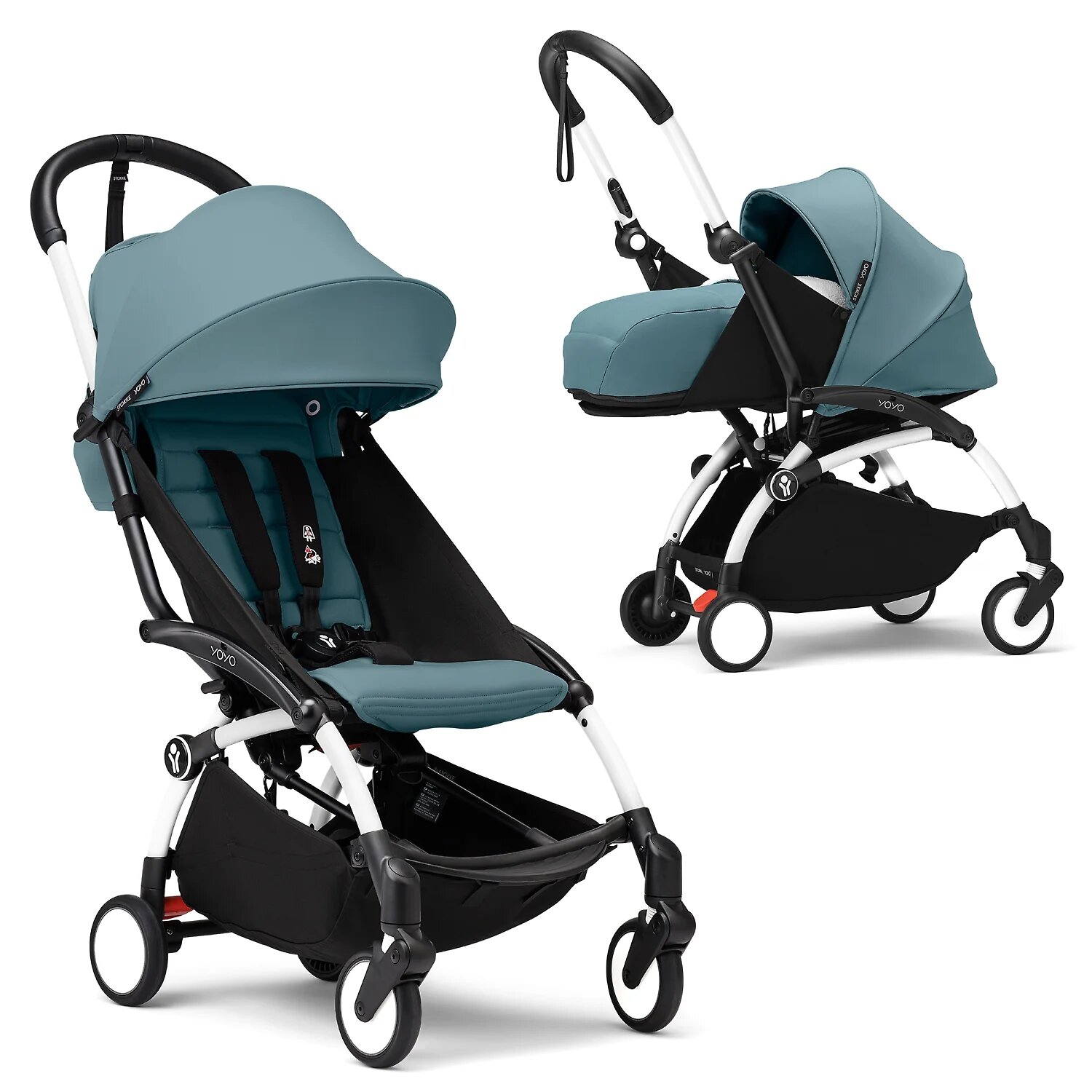 Детская коляска 2в1 Stokke YOYO 3 + Newborn Pack 0+, цвет Aqua / White Frame (Бирюзовый / Белая рама)