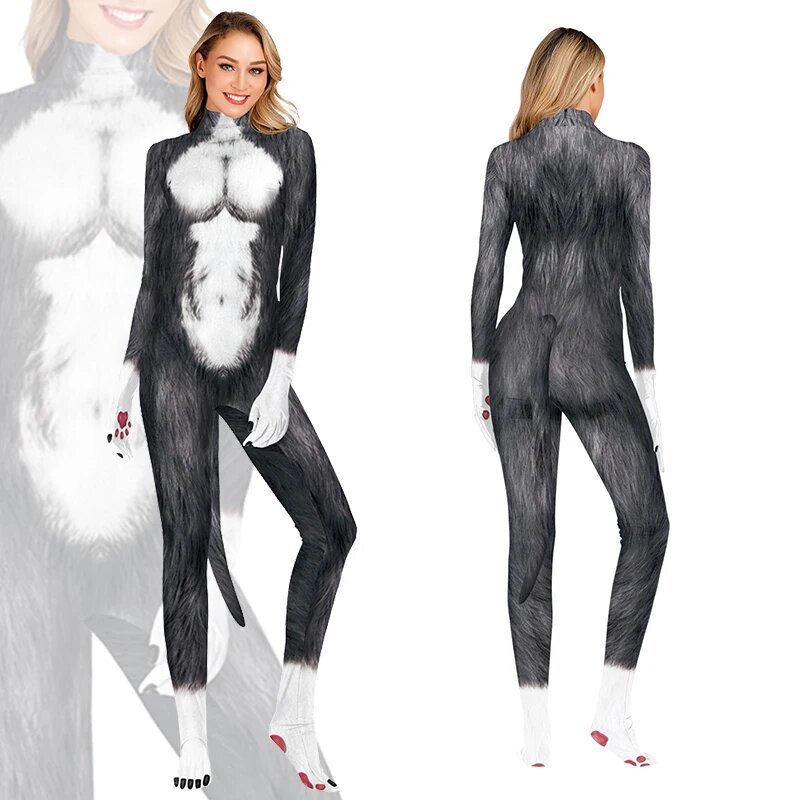 Женский костюм кошки, черный с белым, XL, Цвет: 1003