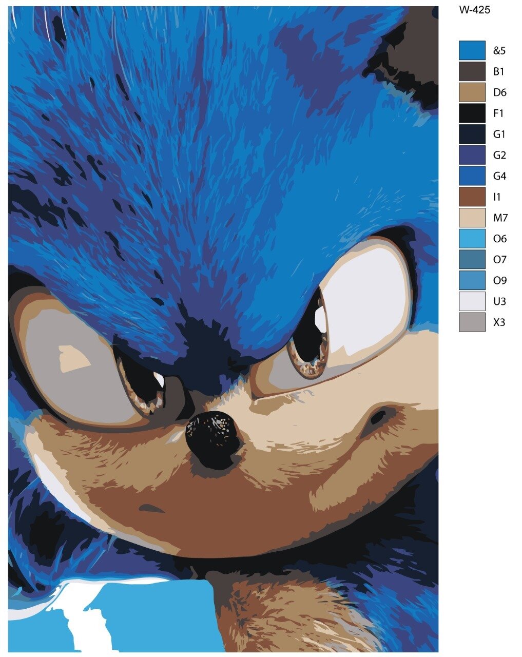 Картина по номерам W-425 "Персонаж видеоигр, фильмов и комиксов Sonic (Соник) - Ёж Соник" 40x60