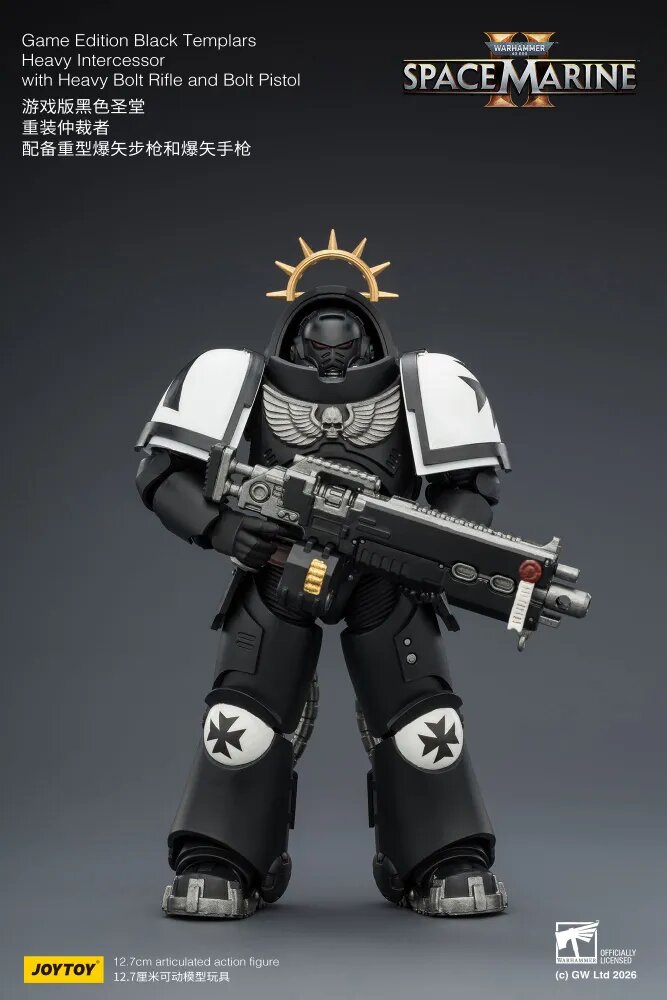 Подвижная фигурка JOYTOY Warhammer 40K 1/18 Action Figures Game Edition Black Templars Heavy Intercessor with Heavy Bolt Rifle and Bolt Pistol