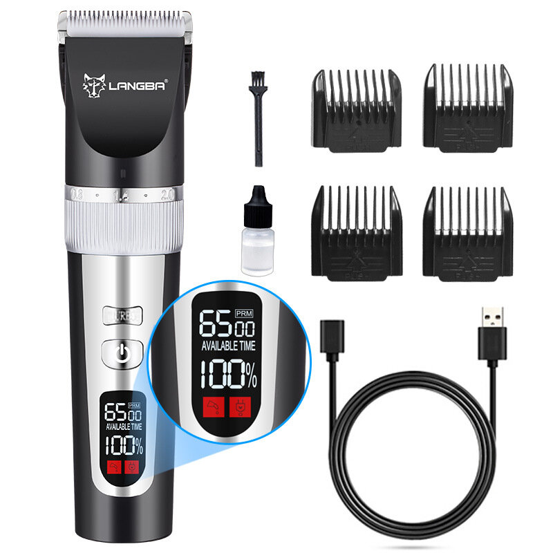 Высокопроизводительная машинка для стрижки шерсти домашних животных (собак и кошек) с ЖК-дисплеем, зарядка через USB, прочный корпус из ABS-пластика, в комплекте 4 насадки-гребня, щетка для чистки, US
