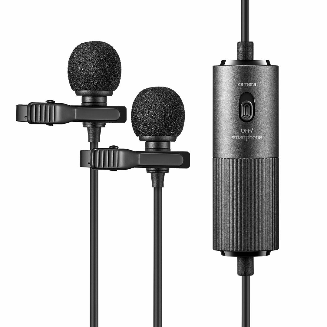 Микрофон петличный Godox LMD-40C двойной с кабелем 4 метра, разъемом 3,5 мм, ветрозащитой, миниатюрный, для камер, смартфонов и пр.