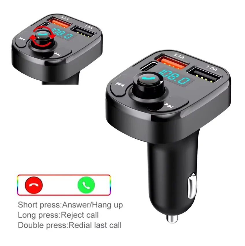 Автомобильный FM-трансмиттер С Двумя USB-портами, Bluetooth-аудиоприемник, Комплект Knob Type B