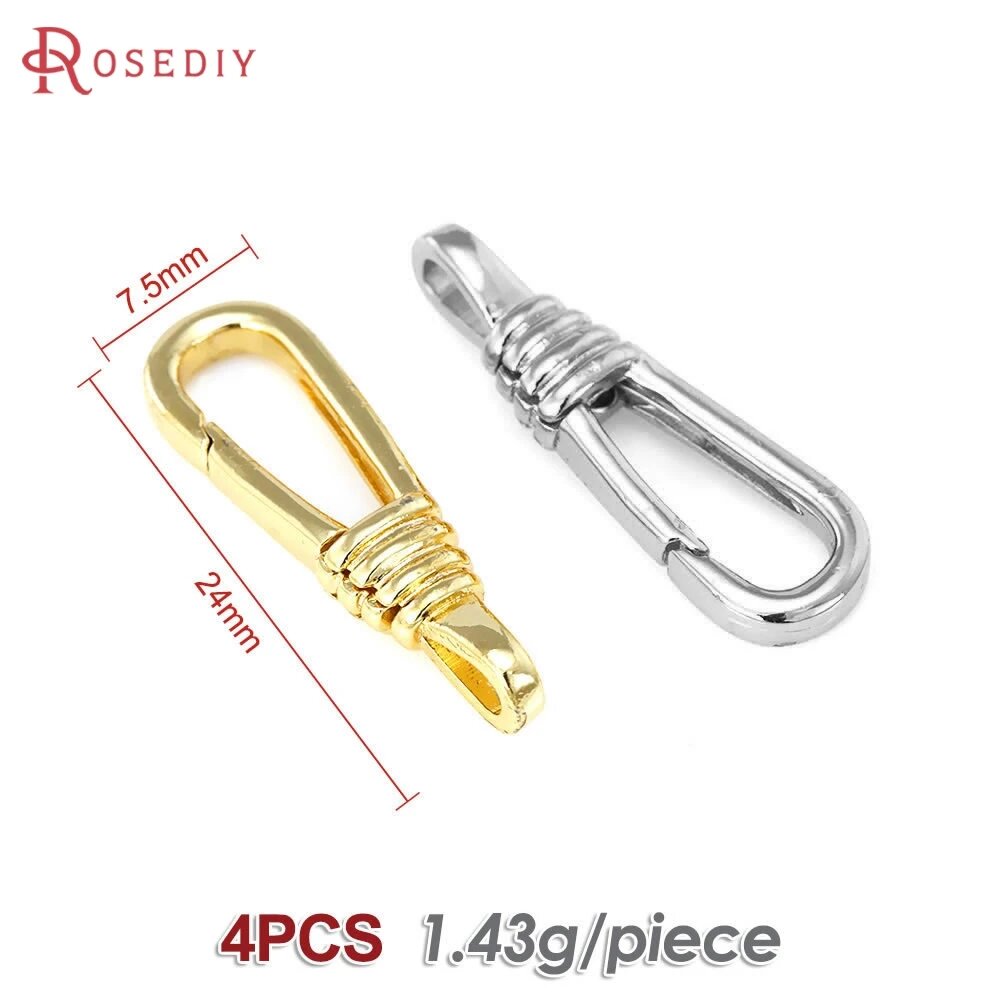 Застежки-карабины Rosediy золотого цвета из латуни 18K Gold Color, 24x7.5MM 4PCS