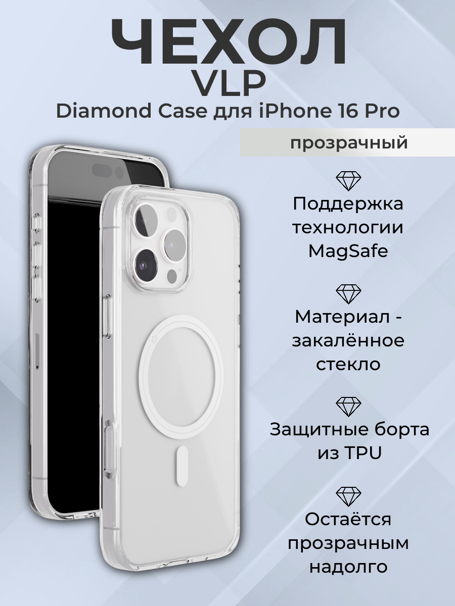 Чехол-накладка VLP Diamond Case with MagSafe для смартфона Apple iPhone 16 Pro, прозрачный