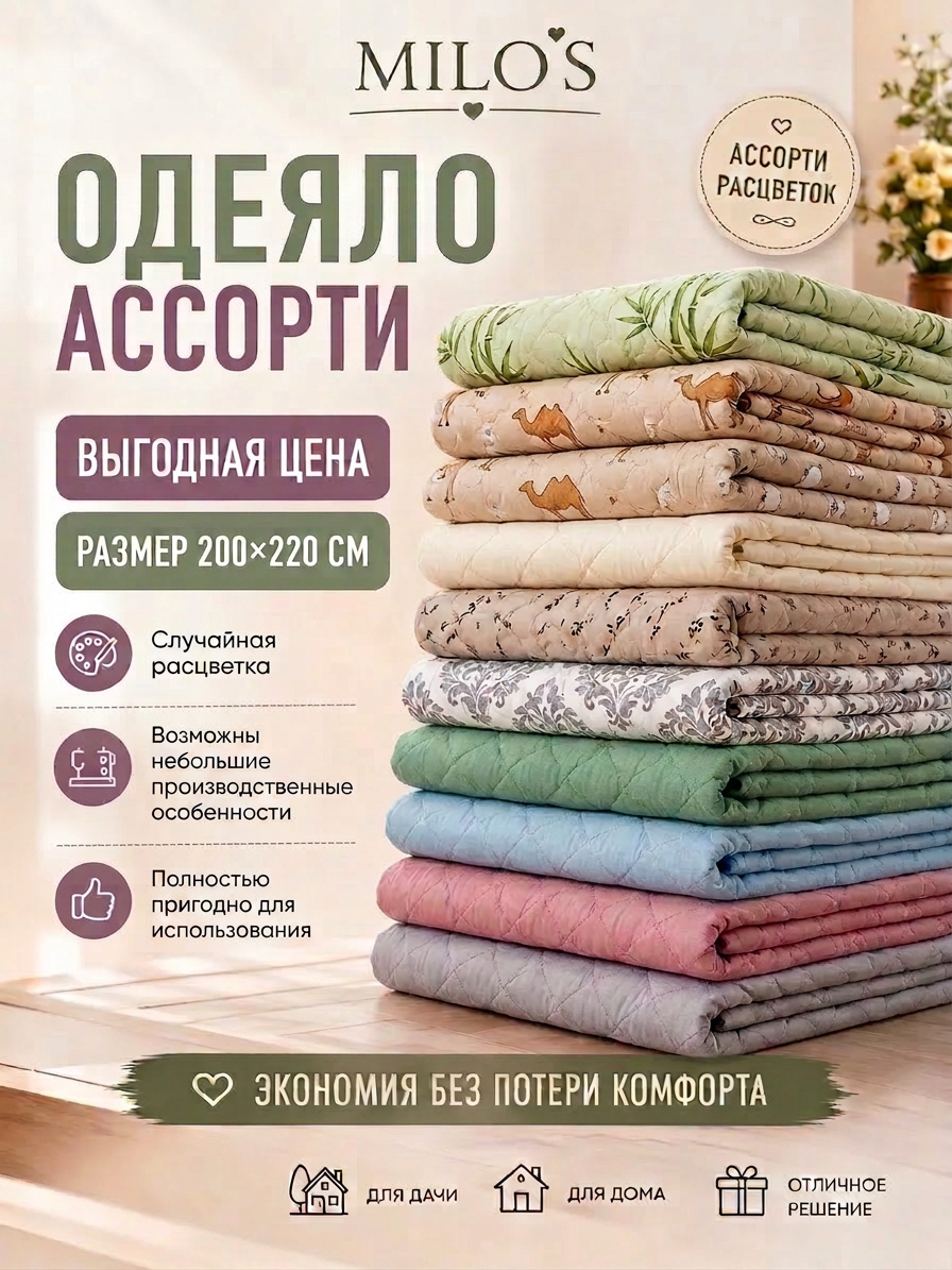 Покрывало milo's двухстороннее, евро, микрофибра, отделка кант, ассорти