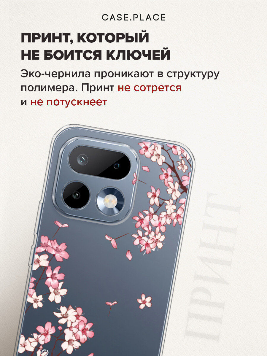 Чехол на Realme 16 Pro / Реалме 16 Про с принтом Ветви сакуры 1, прозрачный — фото 1