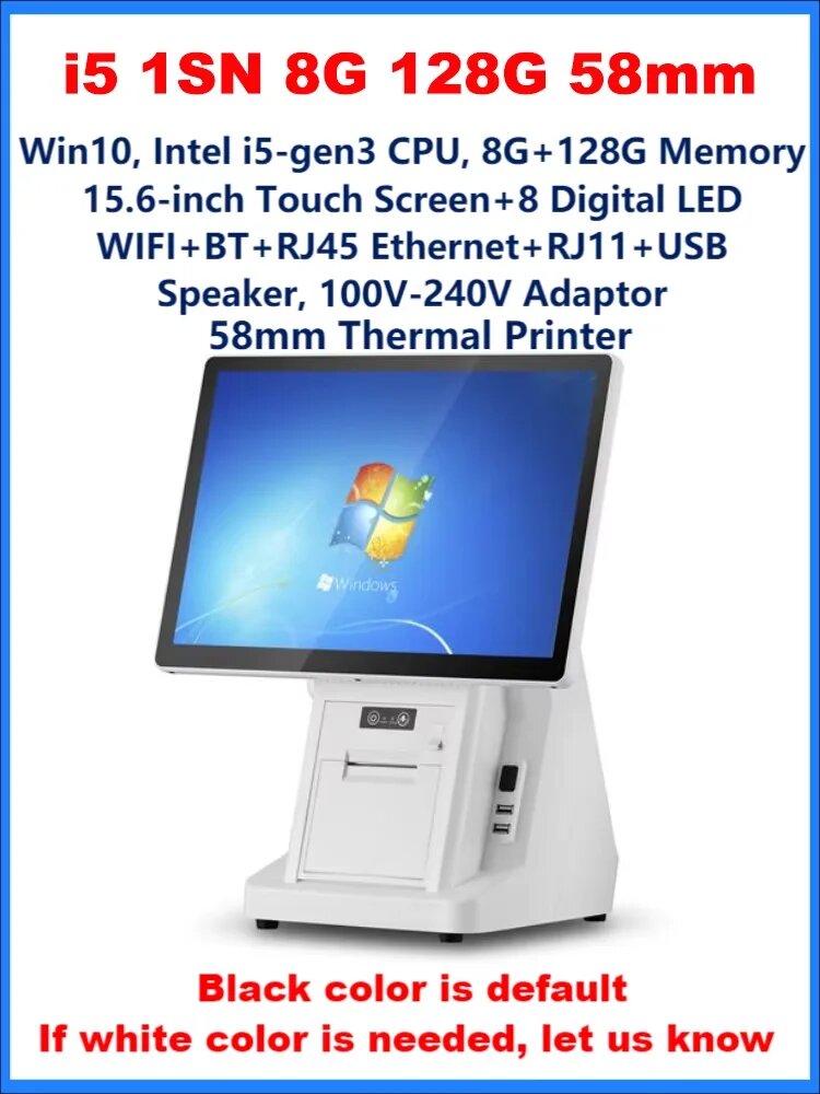 15.6-дюймовая система POS Windows i3 i5 i7 Win10 Win11 с сенсорным экраном, кассовый аппарат, термопринтер 58/80 мм, терминал POS для ресторанов
