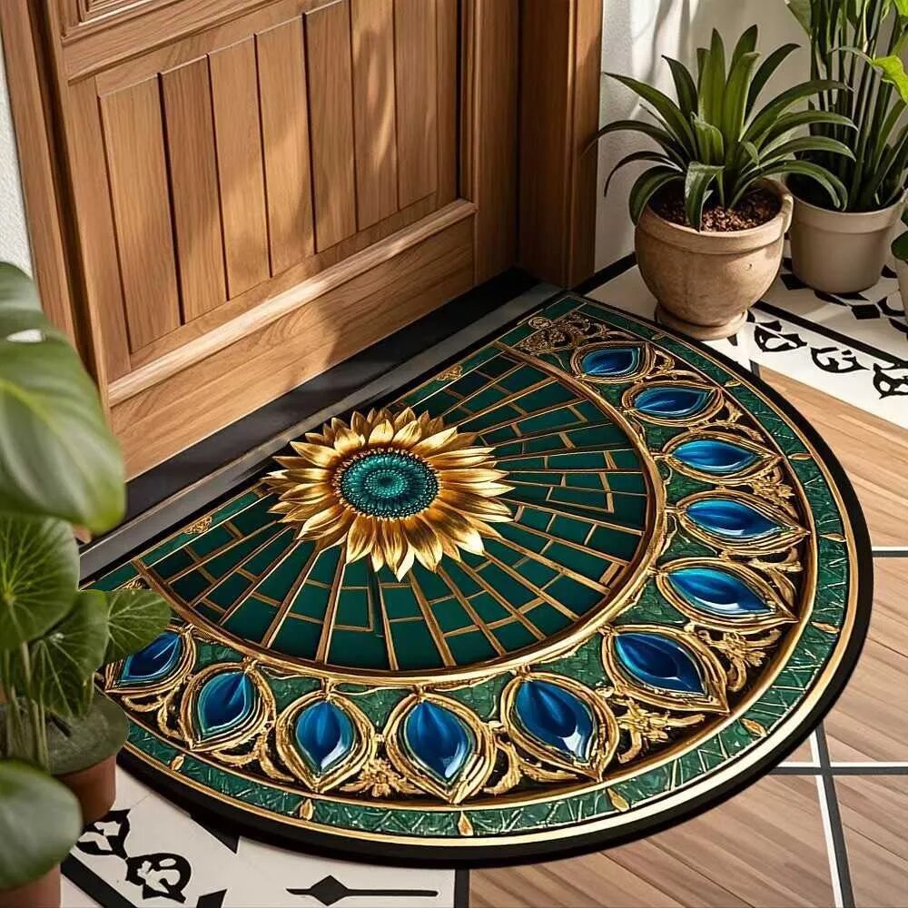 Полукруглый дверной коврик Boho 40x60 см Изумрудный, 40-60cm-09