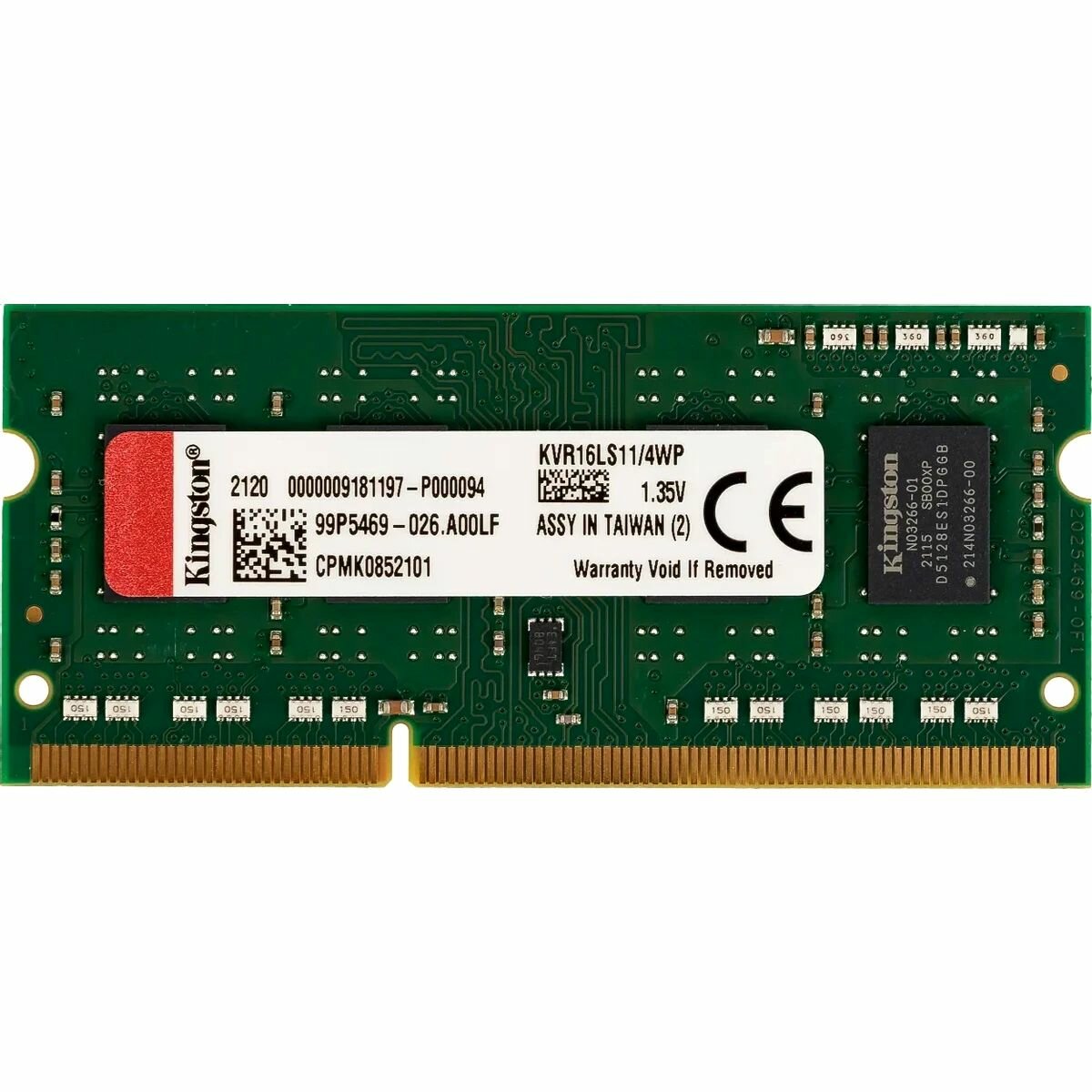 Оперативная память Kingston ValueRAM, DDR3L, 4GB (1x4GB), 1600MHz, CL11, SO-DIMM