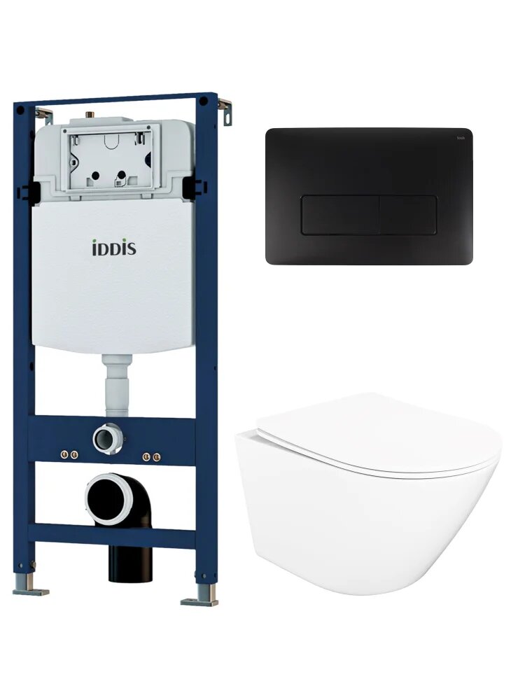 Комплект 4 в 1: Инсталляция IDDIS Профикс (Profix) PRO0000i32 / Унитаз подвесной STWORKI Левангер S07401WH безободковый, с микролифтом / Кнопка Юнификс (Unifix) UNI10B0i77, Комплект креплений