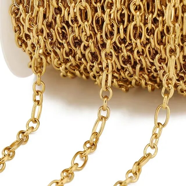 Цепочка из нержавеющей стали Semorilry 1 метр Желтый, Gold-7x12mm