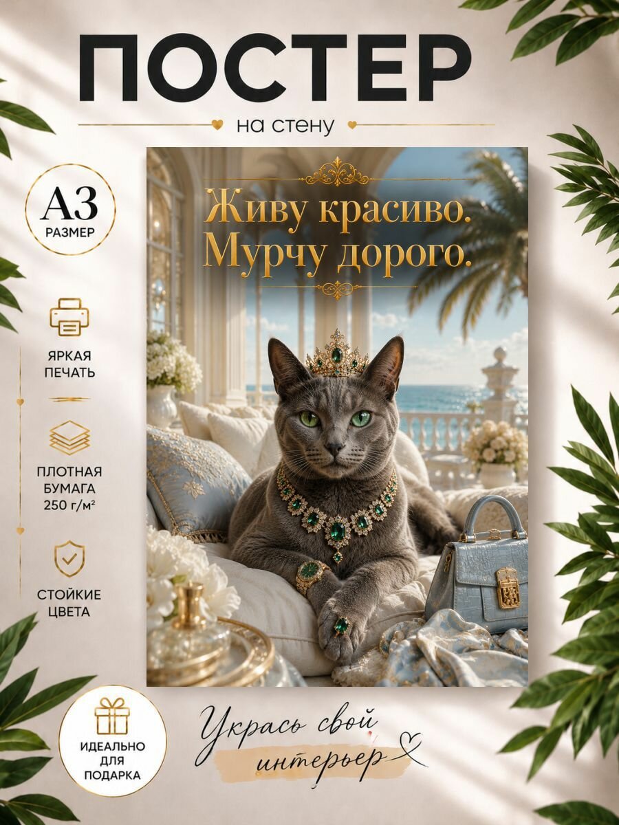 Смешной постер с кошкой прикольный подарок кошатнице