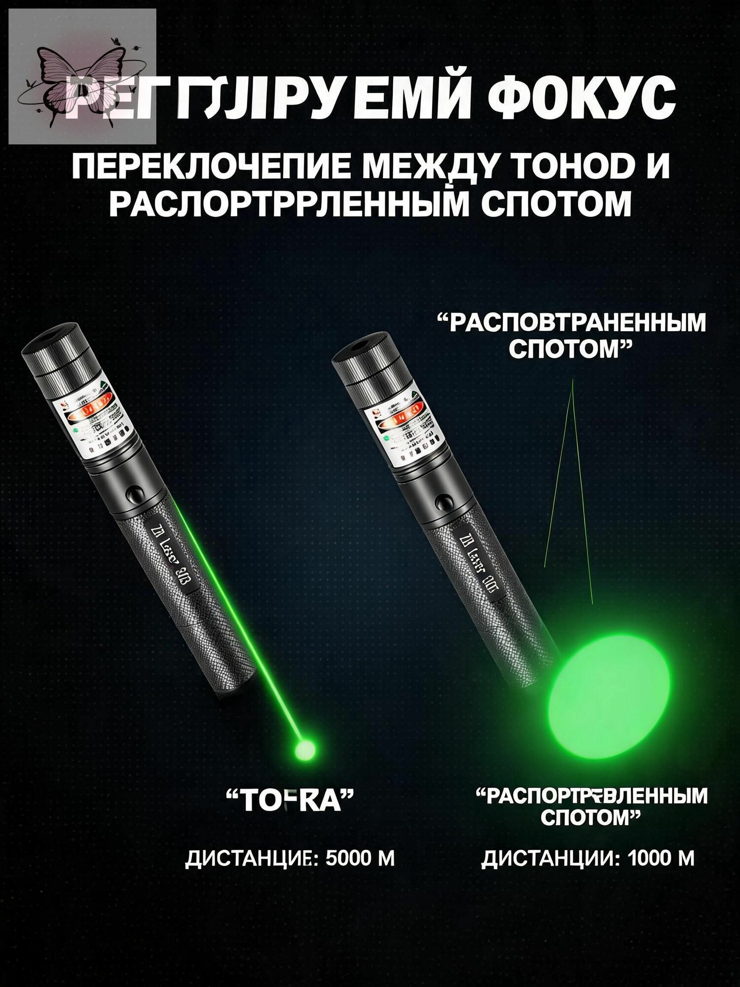 Лазерная указка Laser 303 зеленая, дальность 20 км, с насадкой "звездное небо", с замком и 5 режимами