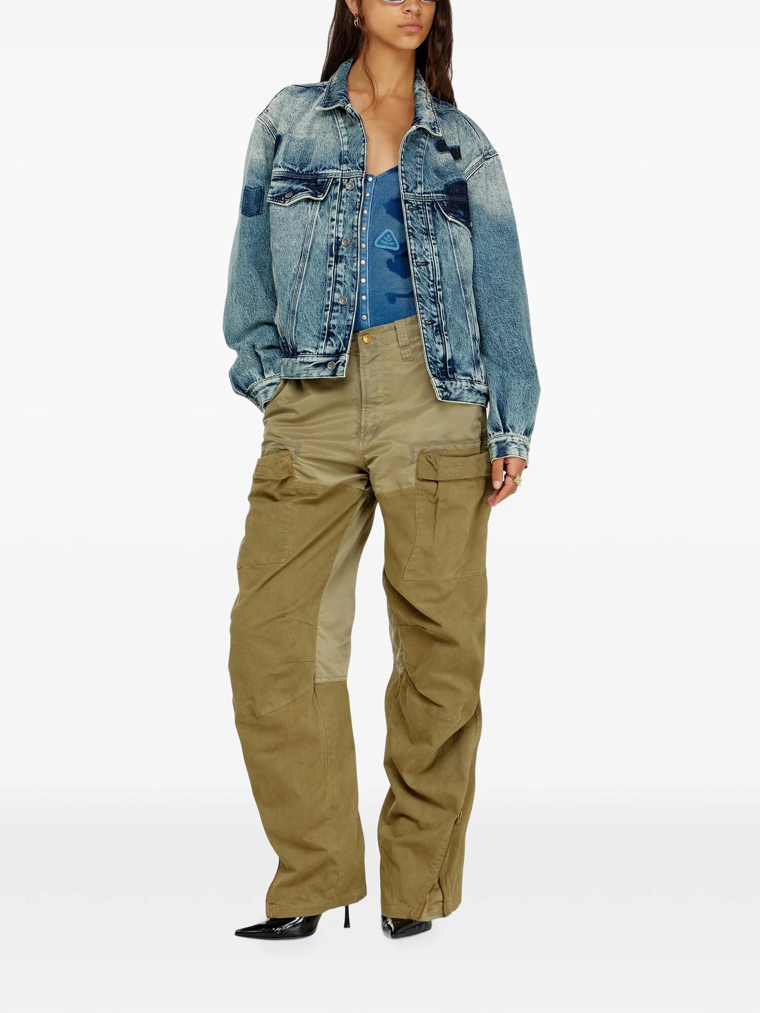 Боди бельевое DIESEL Bodysuit in ribbed jersey with shadow-patch effects, размер 34, синий — фото 1