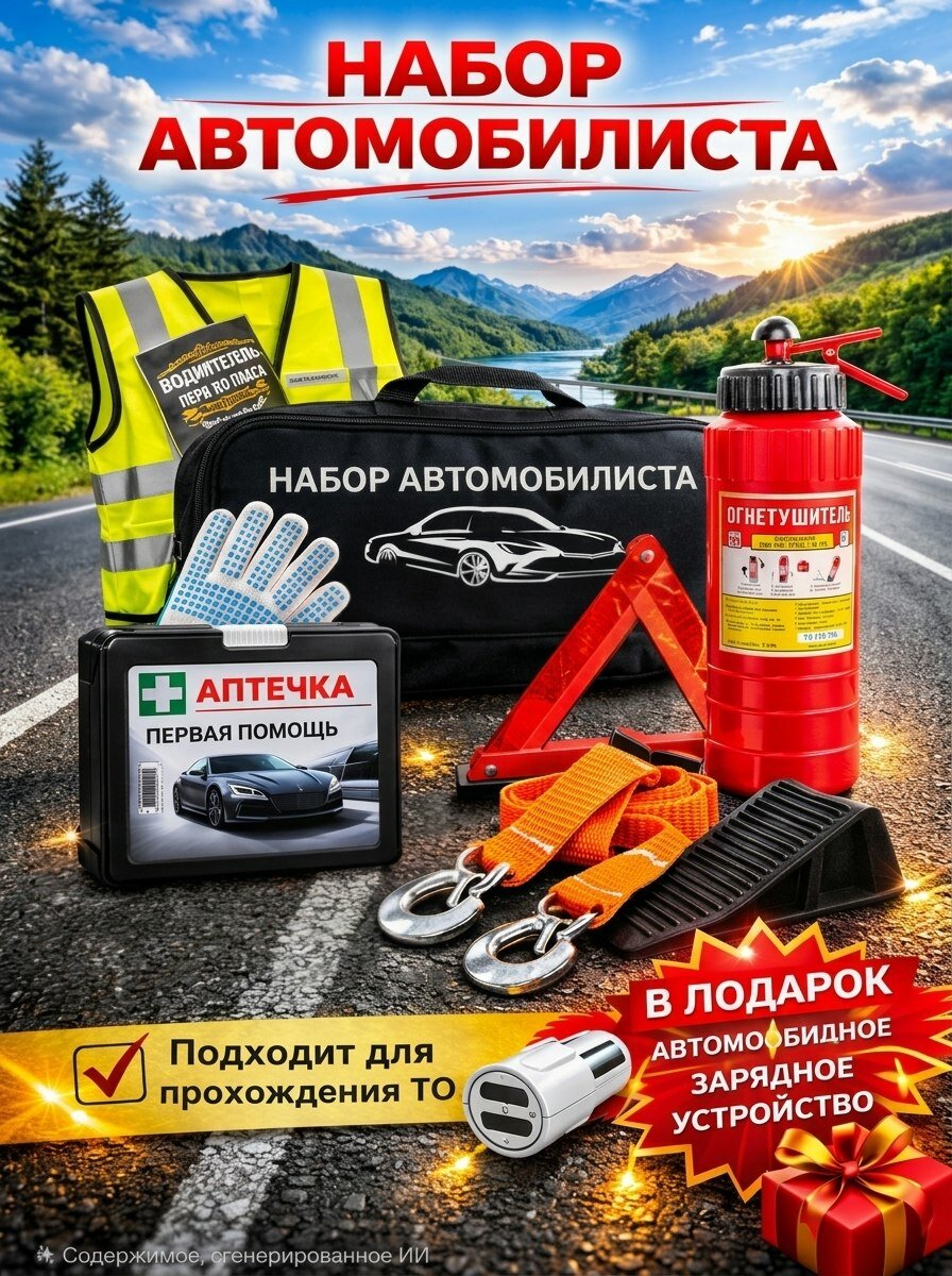 Набор автомобилиста аварийный дорожный для техосмотра ТО 2026 года, Подарочный набор для мужчин