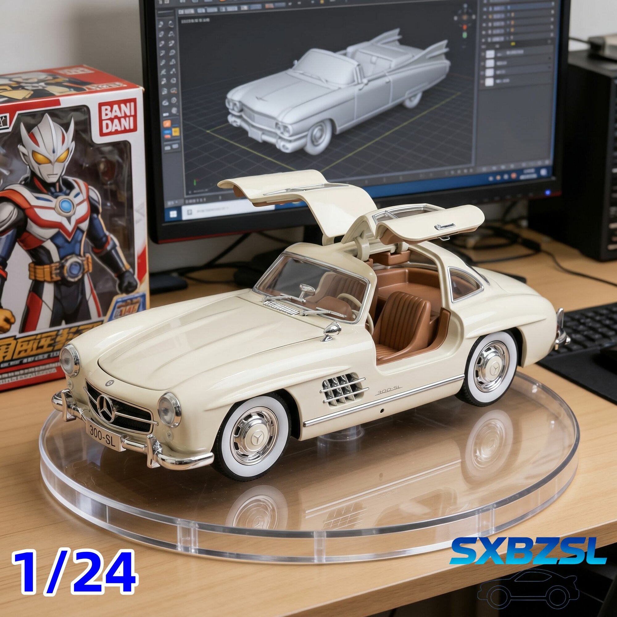 Металлическая машинка Mercedes 300SL 1:24, Коллекционная модель машины для взрослых, Игрушечный автомобиль с звуковыми и световыми эффектами для детей