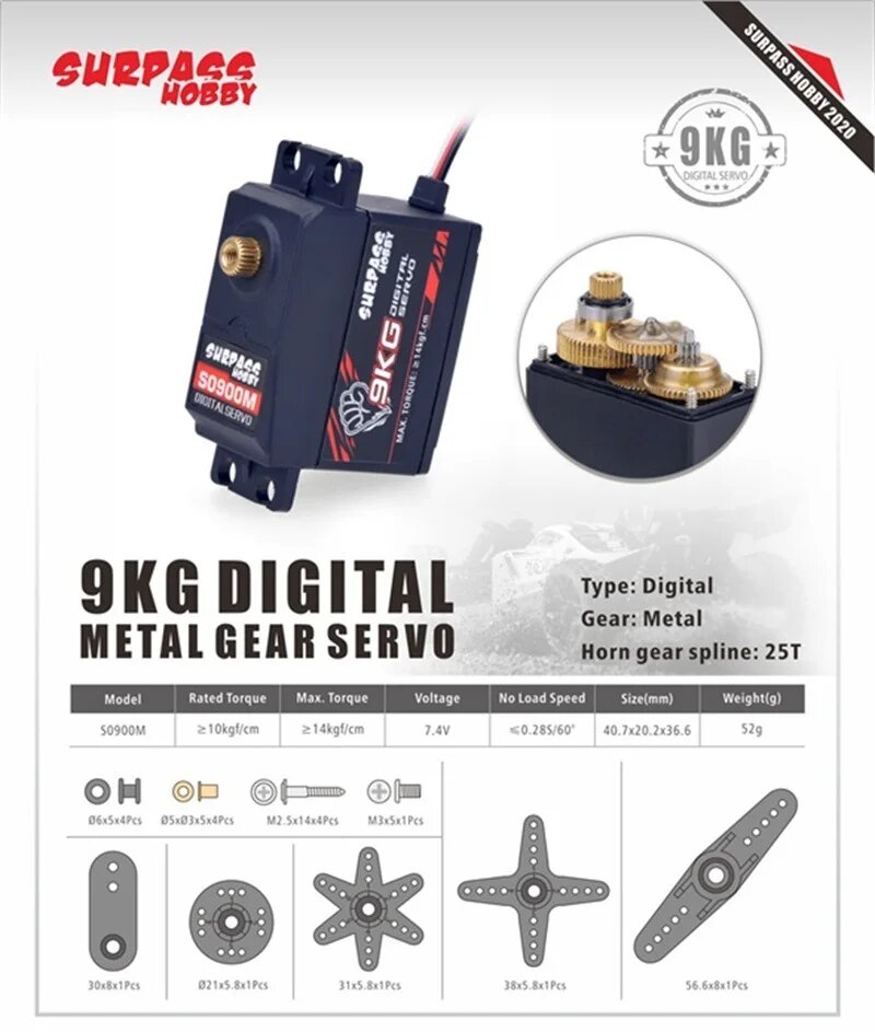 SURPASS Hobby 9кг цифровой сервопривод с металлическими шестернями S0900M-9kg