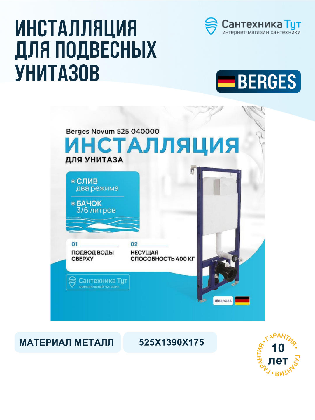 Инсталляция для унитаза Berges Novum 040000 с бачком, без кнопки смыва