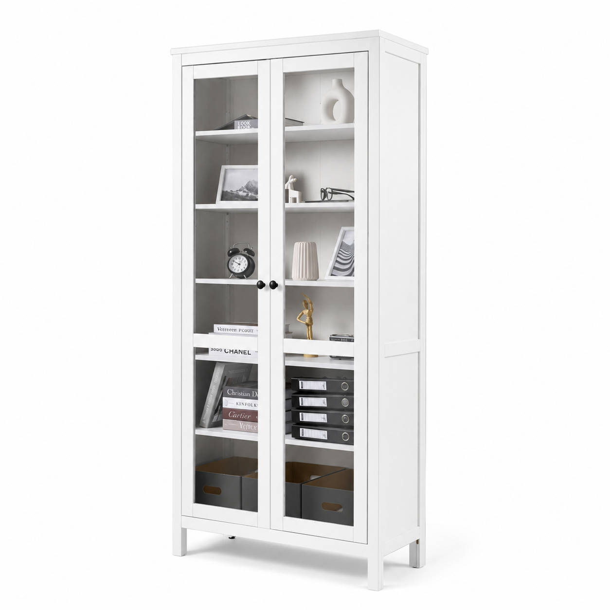 Шкаф витрина HEMNES Кымор с дверями ст/ст, массив сосны, цвет белый, (икеа)