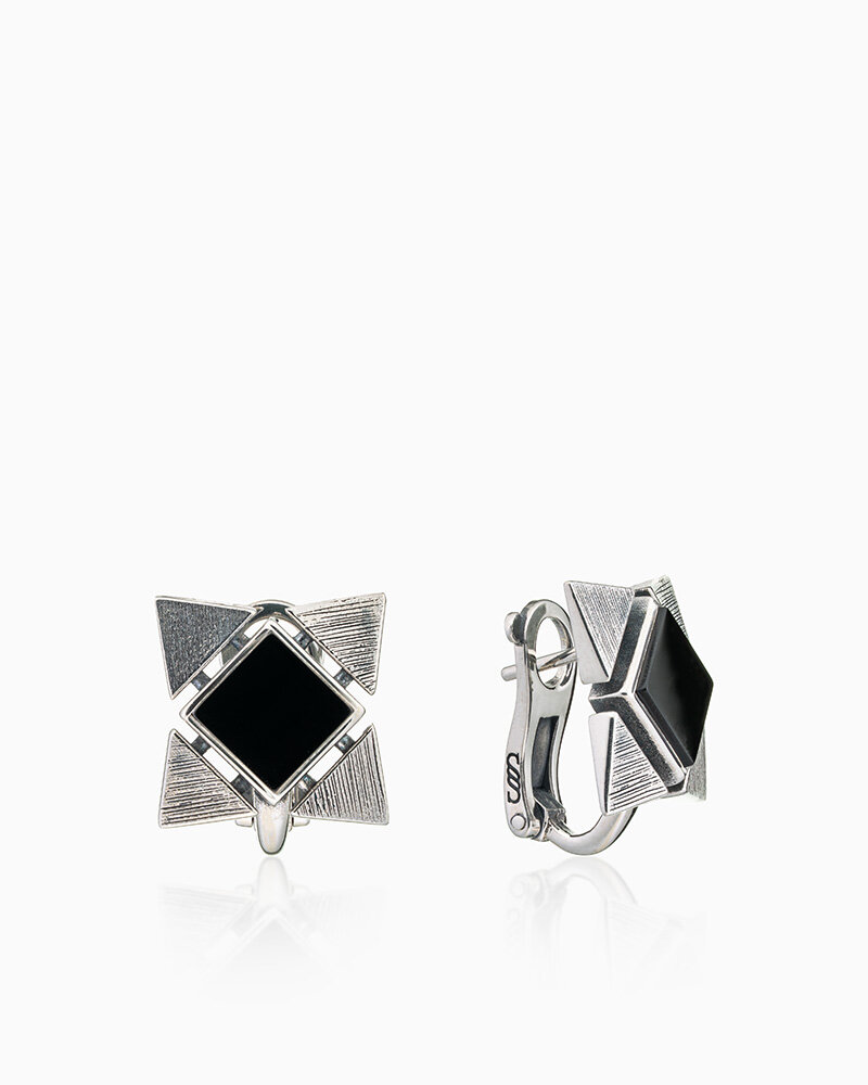 Серьги, серебро, 925 проба, оникс