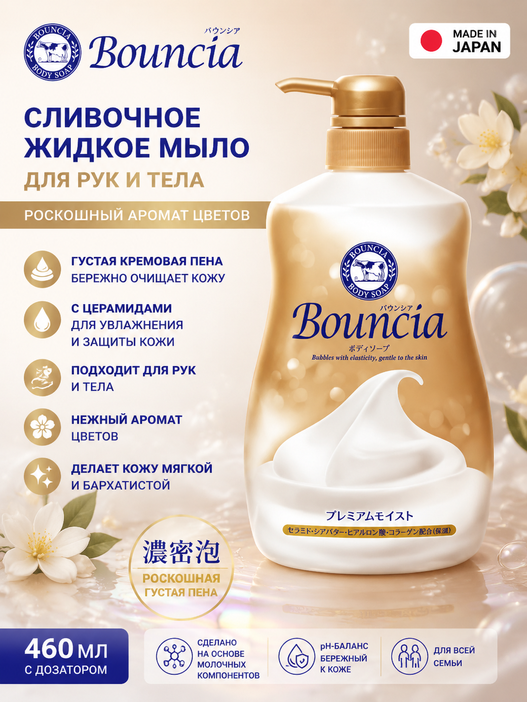 Гель для душа женский парфюмированный Bouncia аромат роскошный цветочный 460 мл