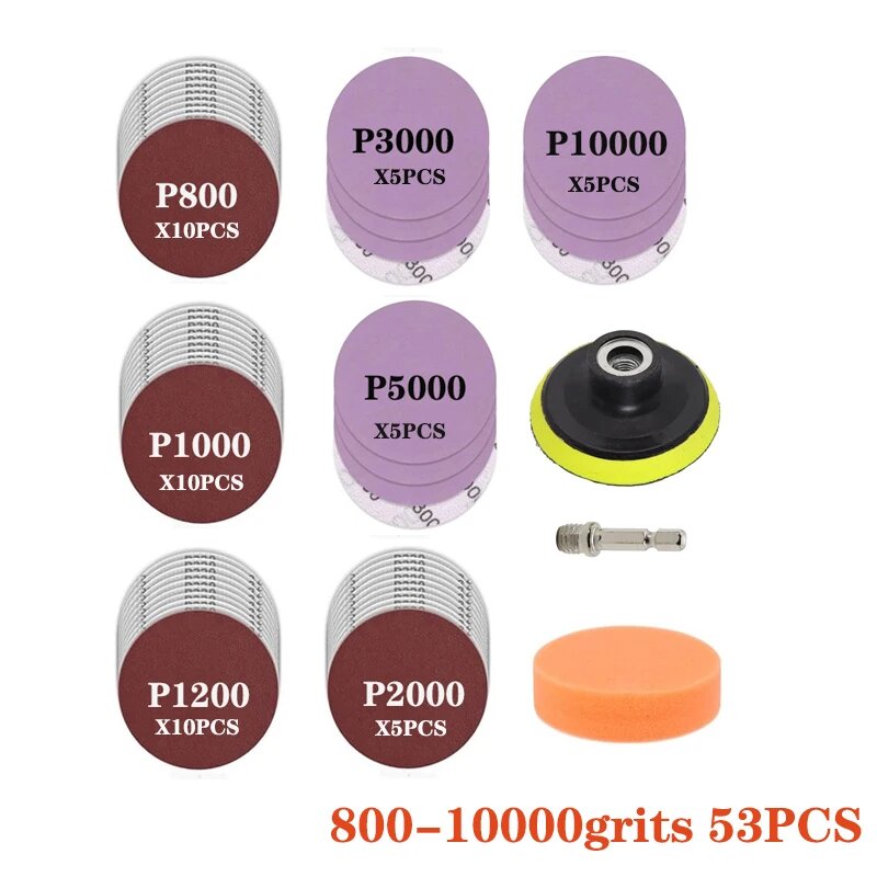 Набор шлифовальных дисков 3" 800-10000 grit, 53шт