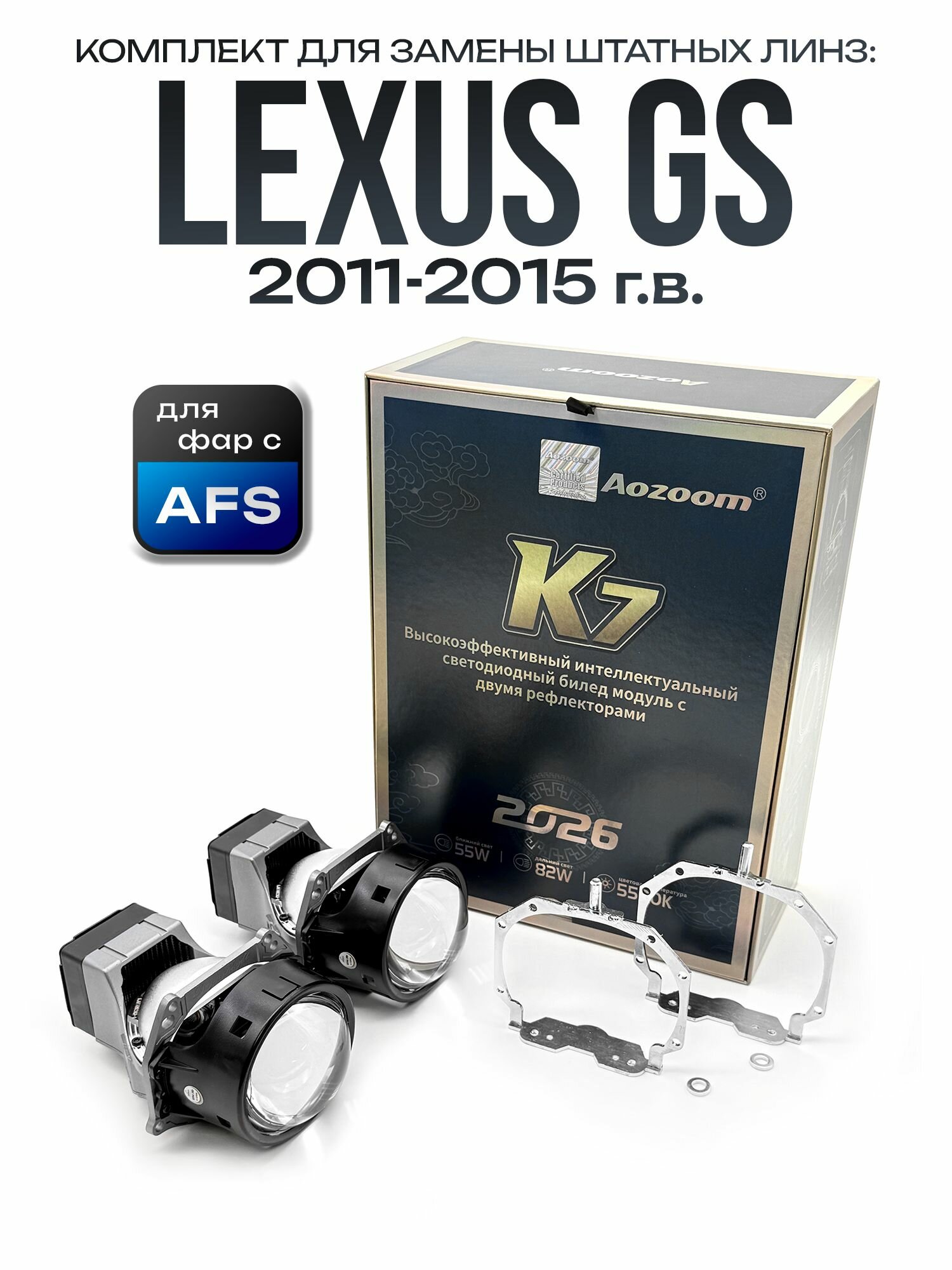 Светодиодные линзы Aozoom K7 в адаптивные фары AFS Lexus GS 2011-2015 /Билед модули K7 Лексус GS адаптив