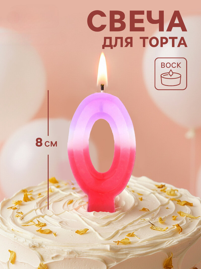 Свеча цифра для торта «0», 8×3.75×1 см, воск