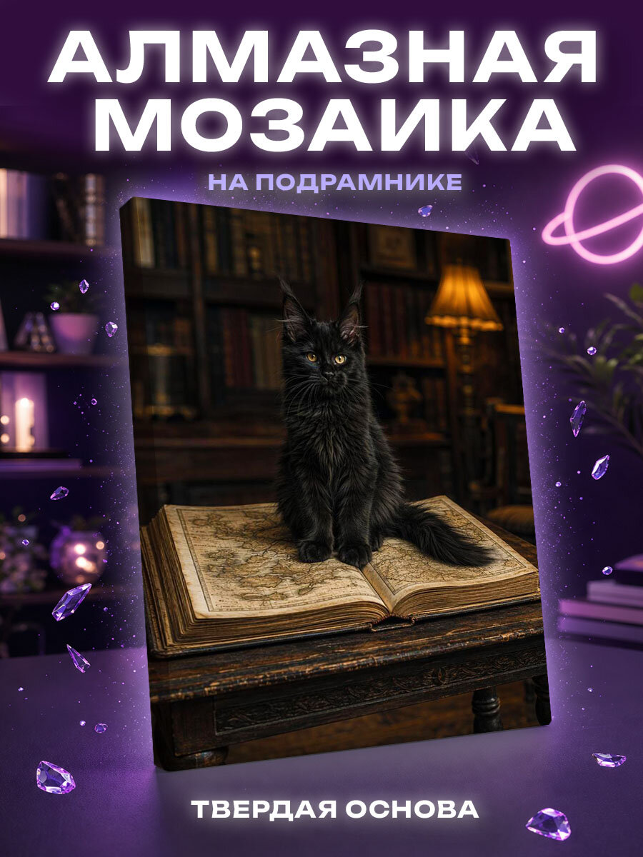 Алмазная мозаика мейн-кун на старинной карте в библиотеке