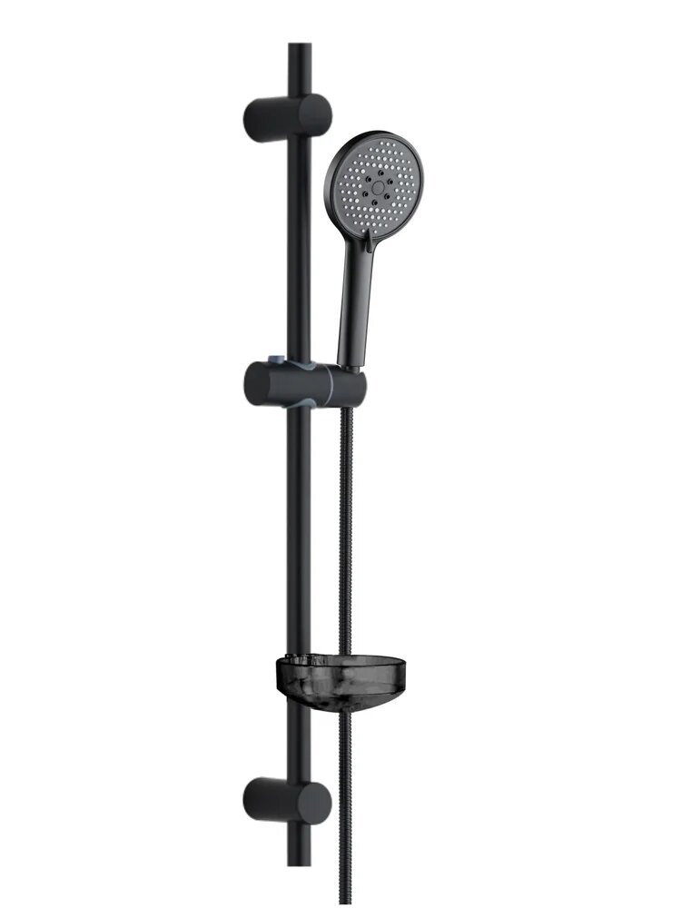 Душевой гарнитур Orange O-Shower OS713b черный, матовый, из нержавеющей стали, 3 режима струи, лейка для душа со шлангом и штангой, с функцией экономии воды