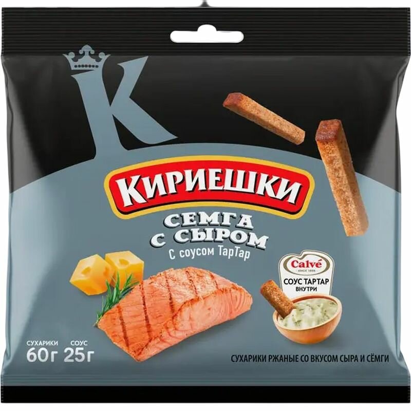 Кириешки Сухарики, семга с сыром, соус тар тар, 85 г